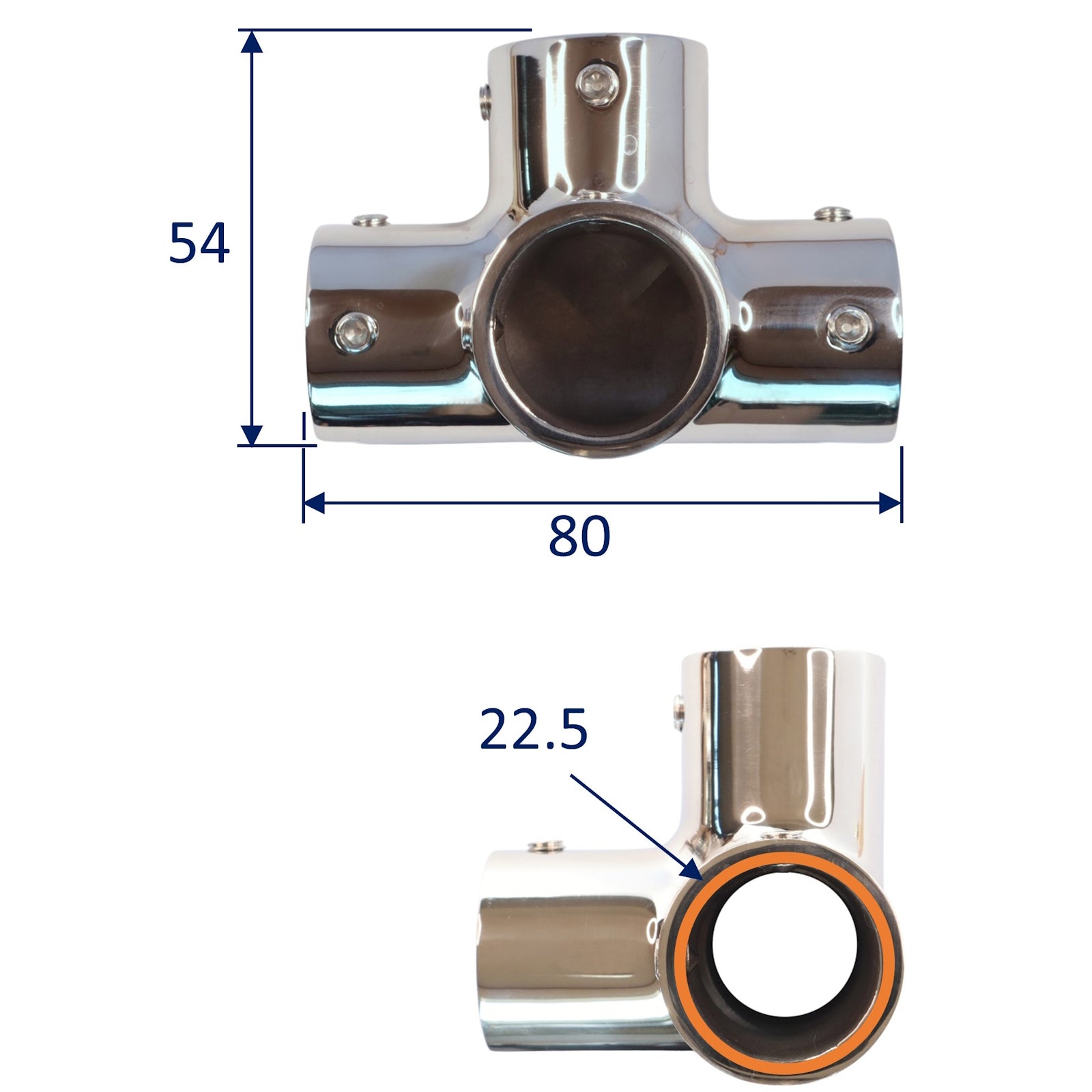 Four Way Tube Connector for 22mm or 25mm Tube - 316 Stainless Steel ...