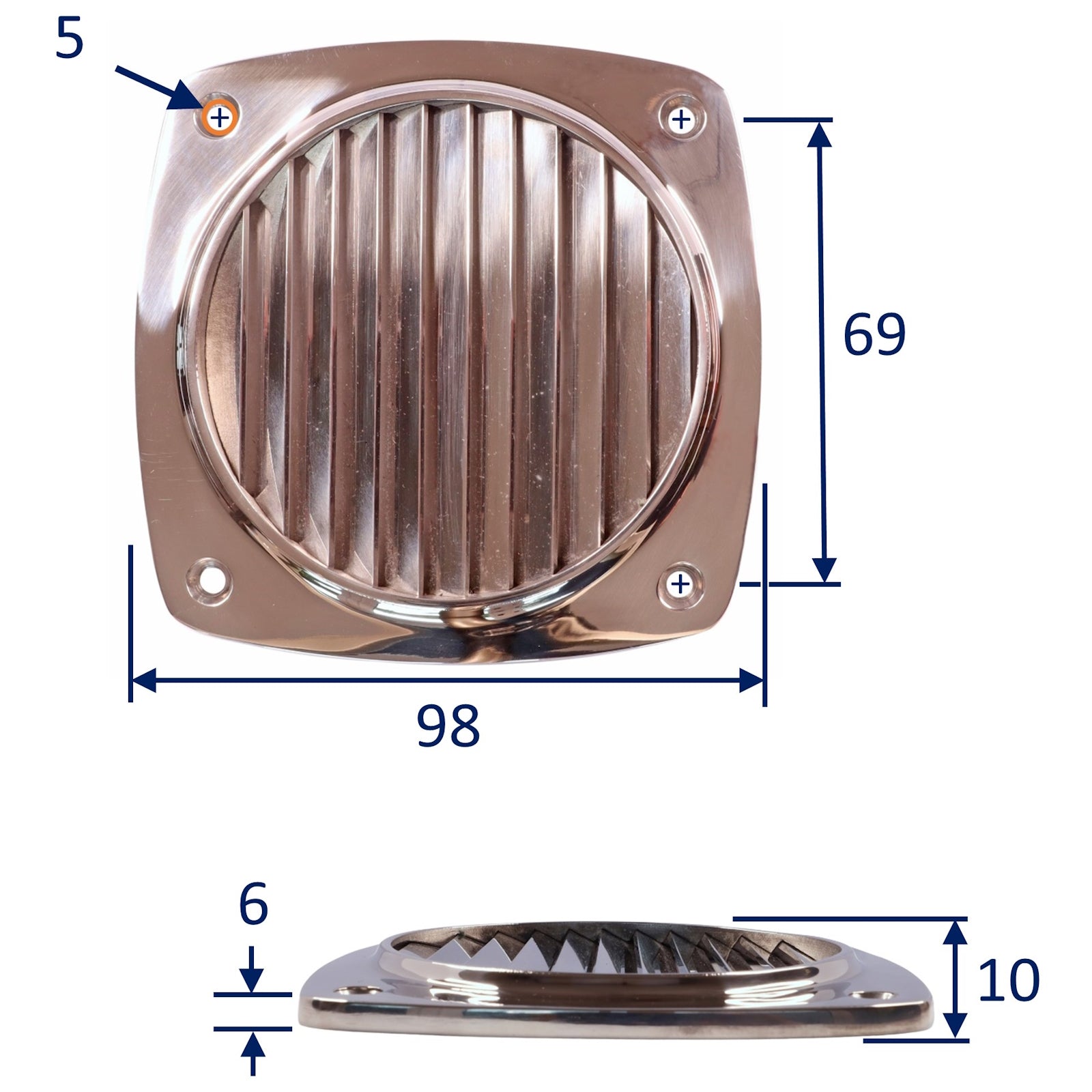 Slotted Square Ventilation Grill, 316-Stainless Steel 2 Sizes Availabl ...