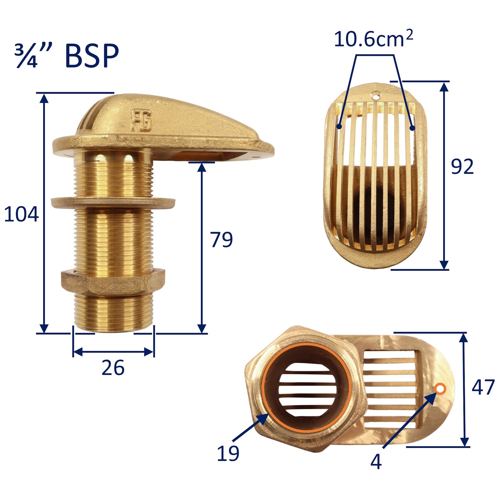 Brass Grated Water Intake Fitting With Matching Washer & Nut – BSP Thr ...