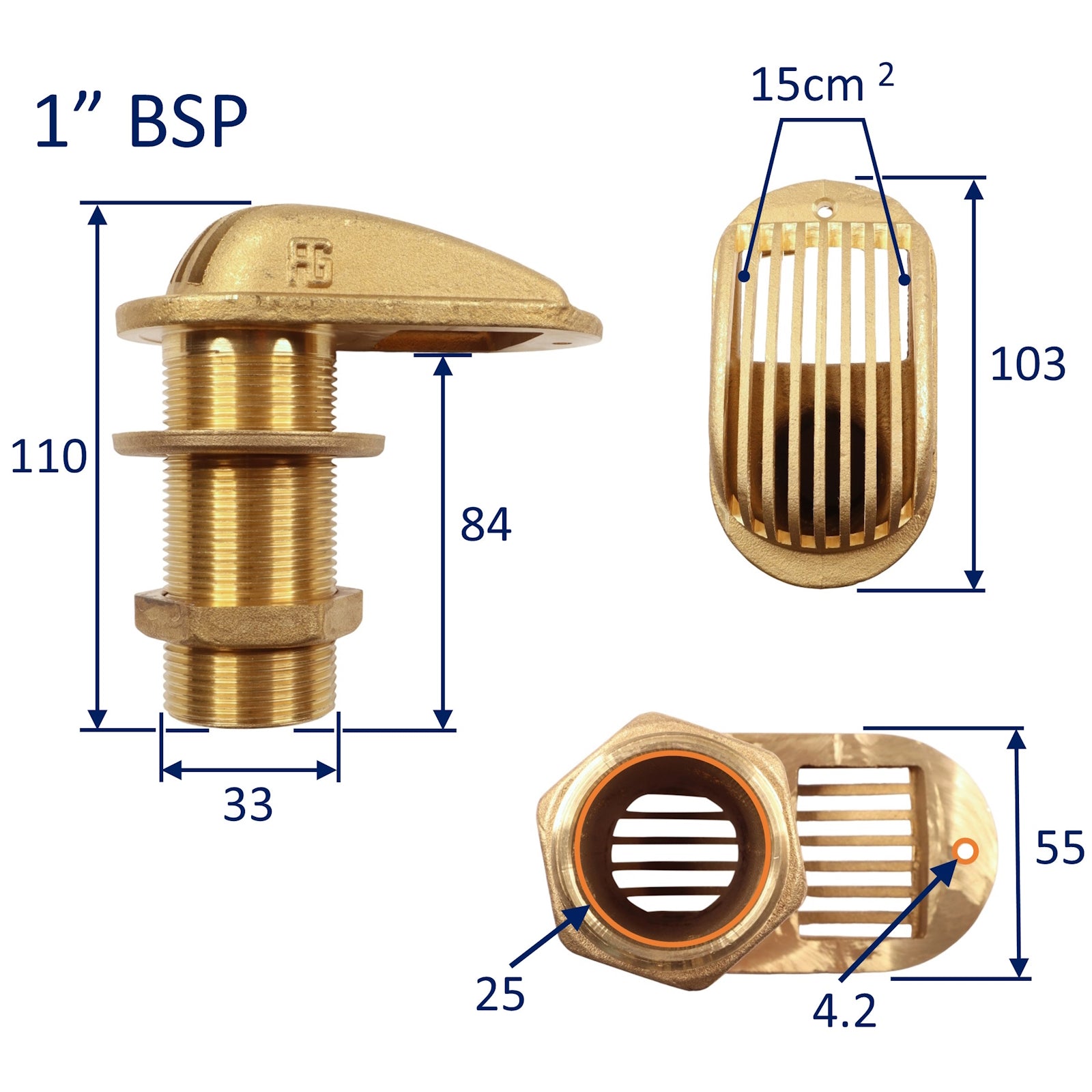 Brass Grated Water Intake Fitting With Matching Washer & Nut – BSP Thr ...