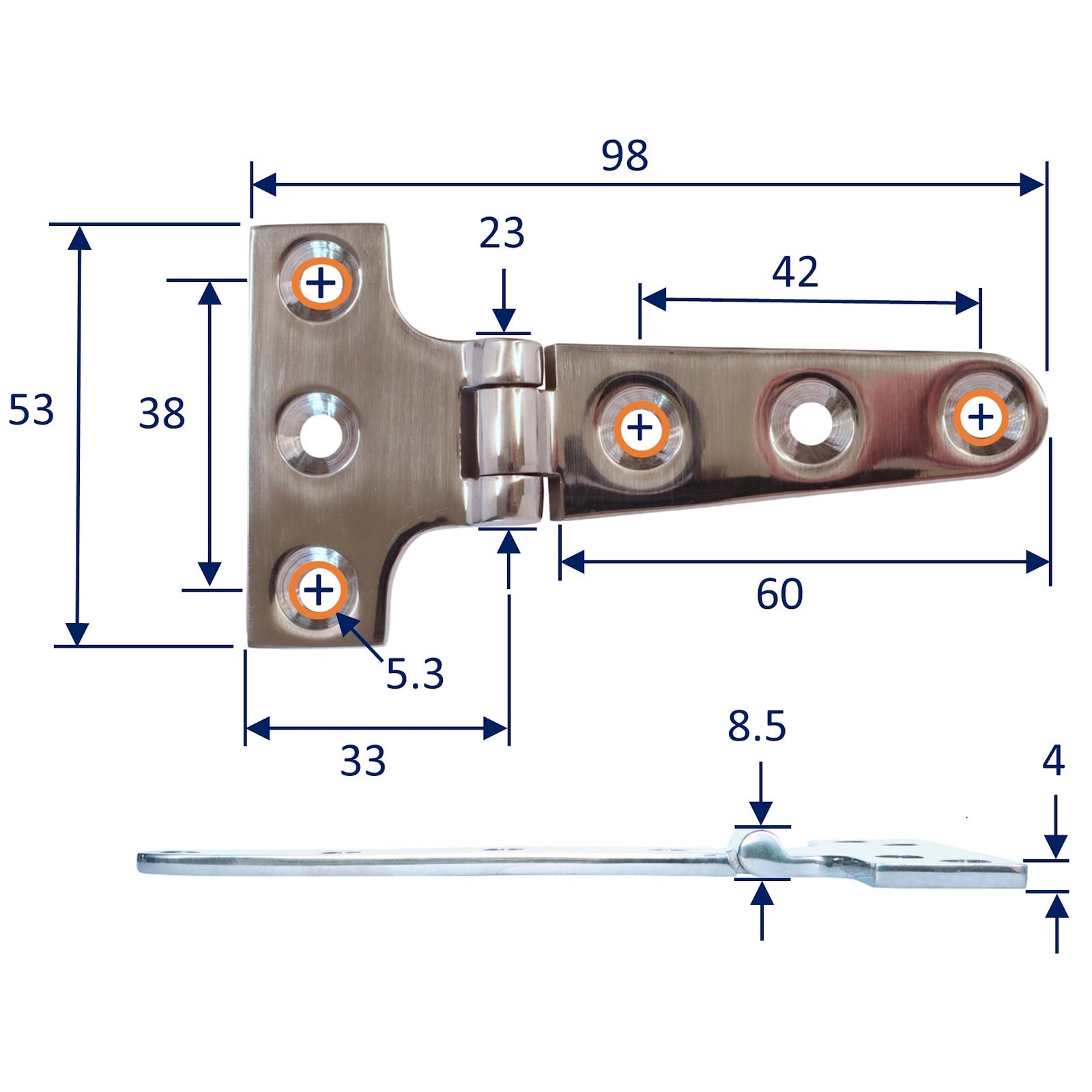 Stainless Steel T-Hinge – 316 Grade Stainless Door Hinge With Polished ...