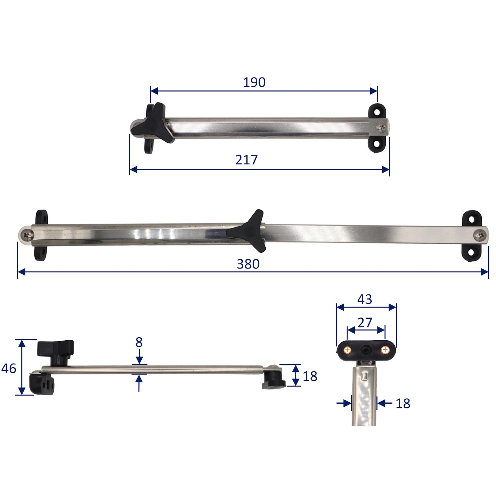 A2 Stainless Steel Hatch Stay Adjuster With Knob - Available In Two Si ...