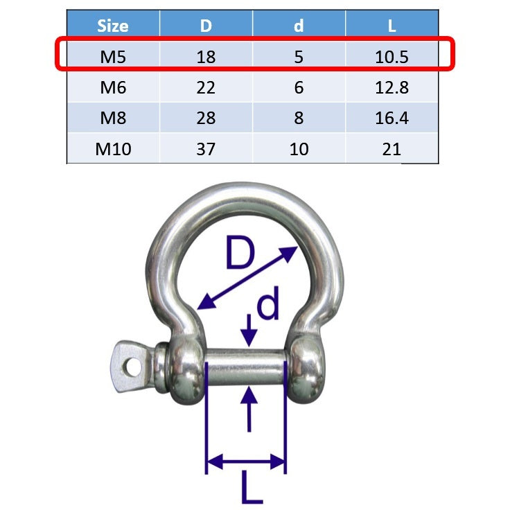 Stainless Steel Bow Shackles, In 316-Grade Stainless Steel - Boat Fittings