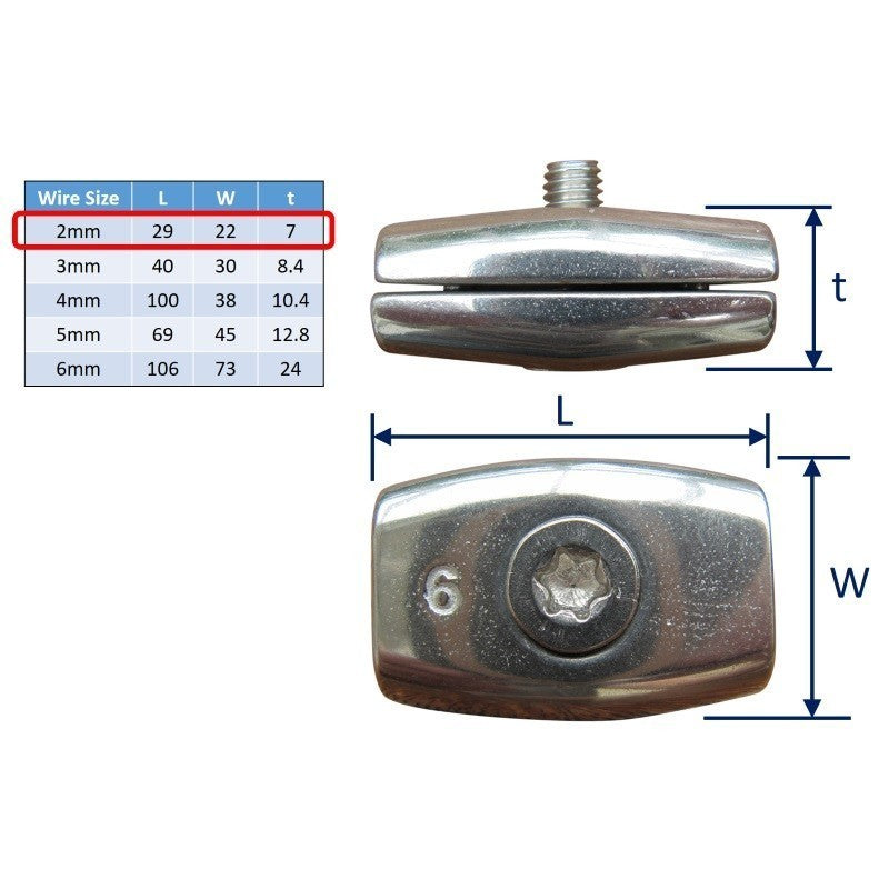 Stainless Steel Wire Rope Clamp, Streamlined Shape, 316-Grade