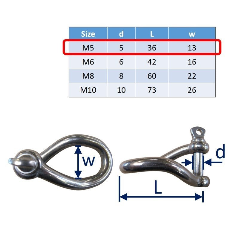 Stainless Steel Twisted Shackles - In 316-Grade Stainless Steel - Boat ...