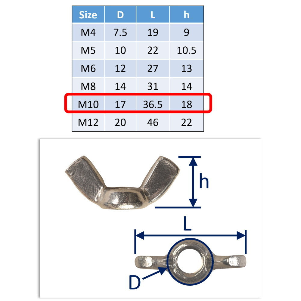 Wing Nut - Marine Grade Metric Wing-Nuts - 316 Stainless Steel - M10 ...