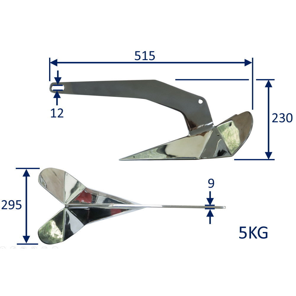 Boat Anchor, Delta-Type Anchor, Polished 316 Stainless Steel - 5kg ...