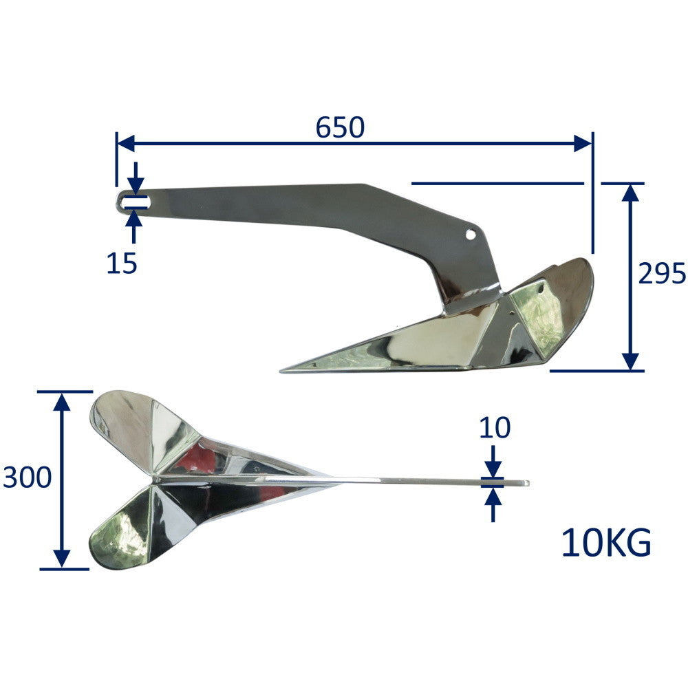 Boat Anchor, Delta-Type Anchor, Polished 316 Stainless Steel - 10kg ...
