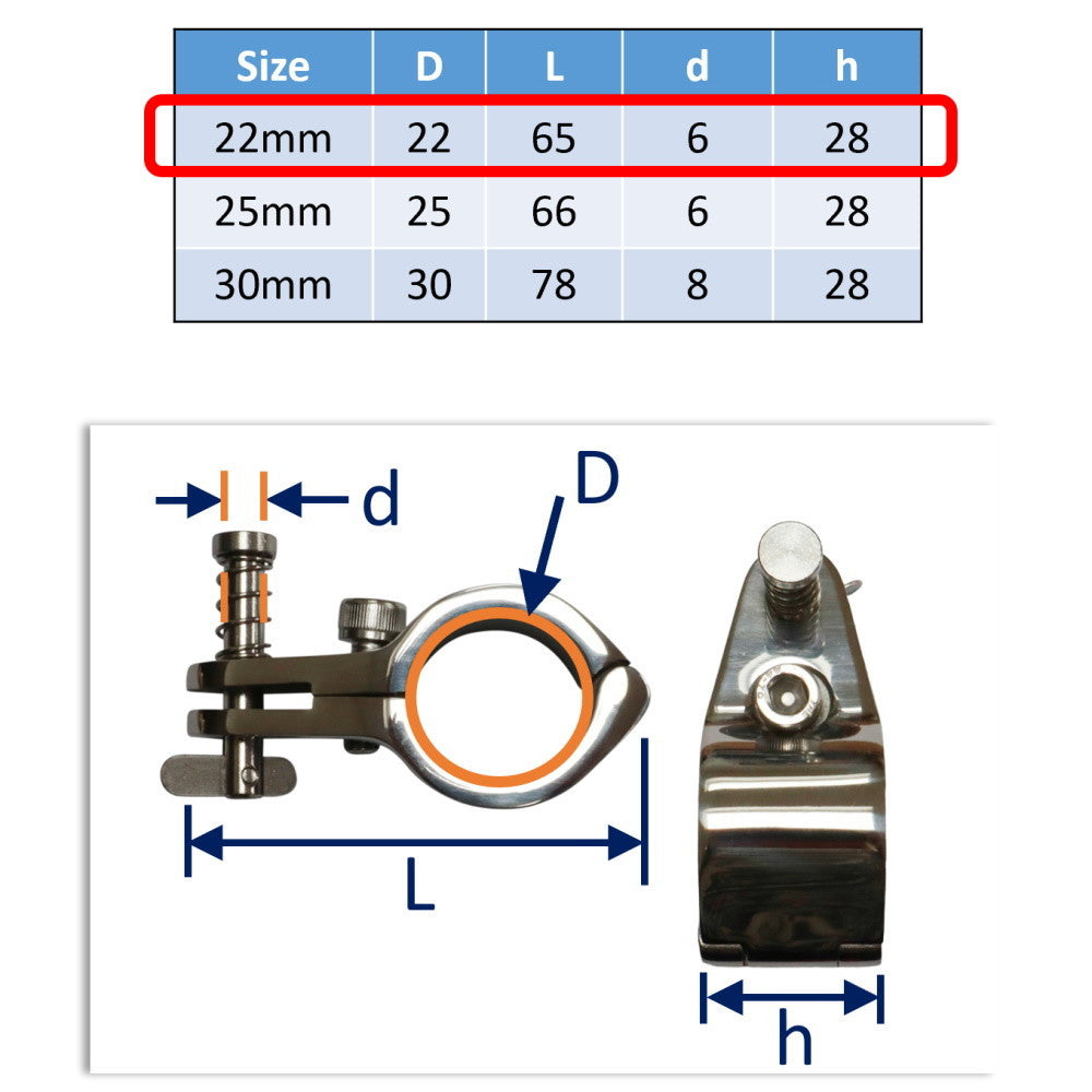 Hood Frame / Bimini Mounting Bracket Incorporating Quick-Release Pin ...
