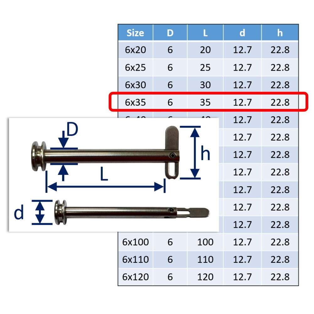 6mm Drop Nose Pin In 316 Stainless Steel, Polished Finish, Various Siz ...