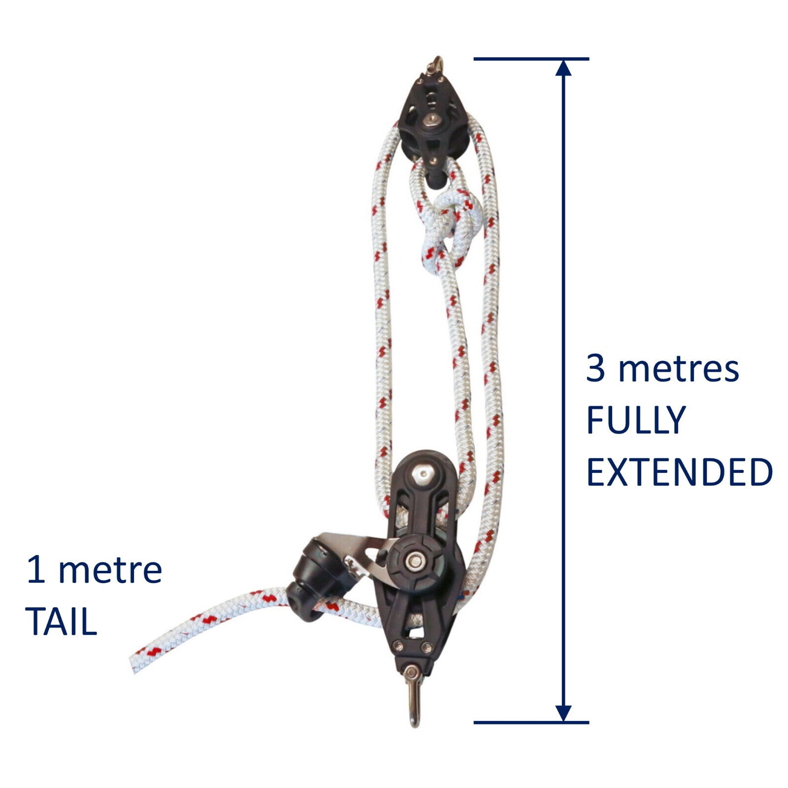 Sailing Pulley Block System 3:1 Ratio, 8mm Red Fleck Braided Polyester ...
