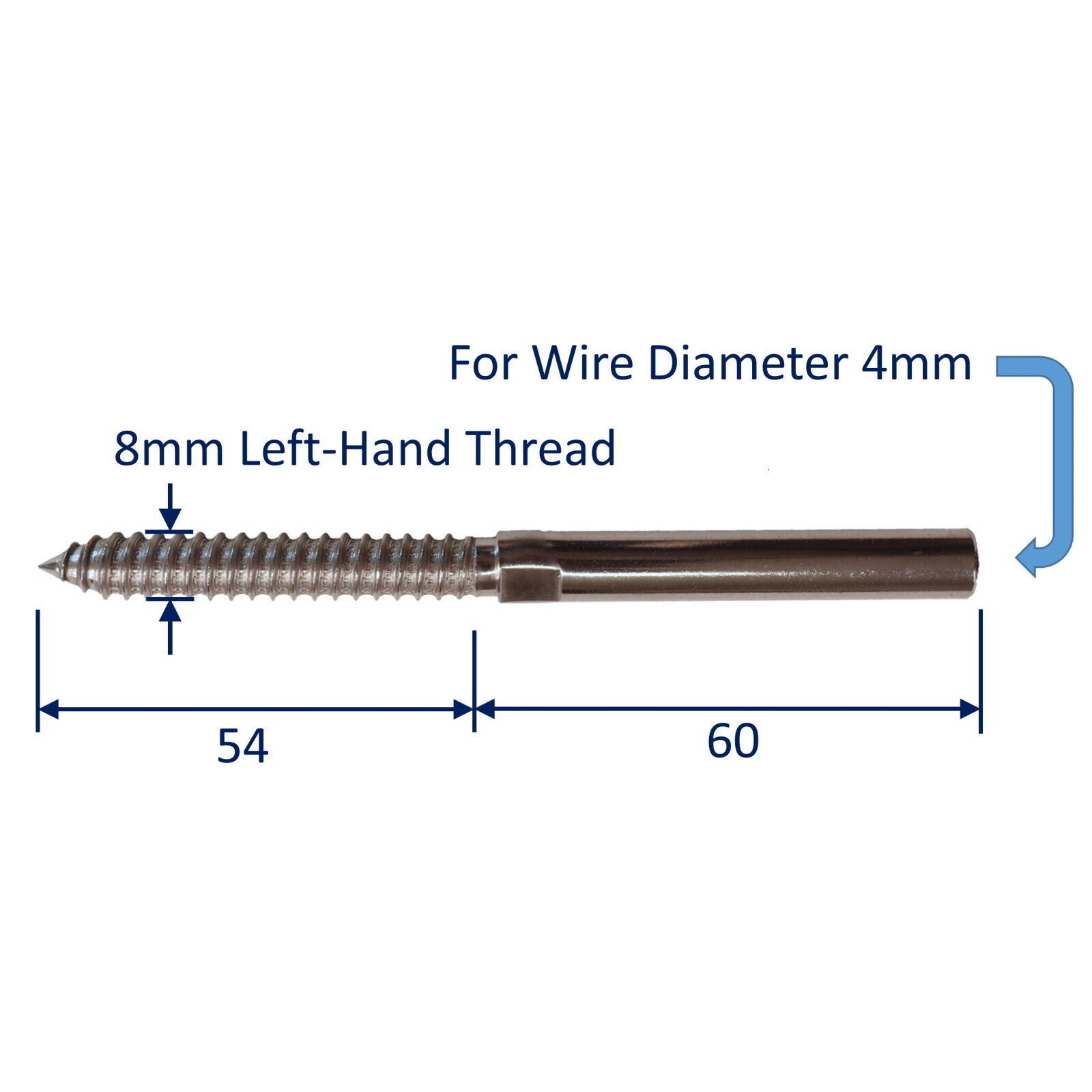 Swage End Fitting For Wire Rope With Wood-Thread, 316 Stainless Steel ...