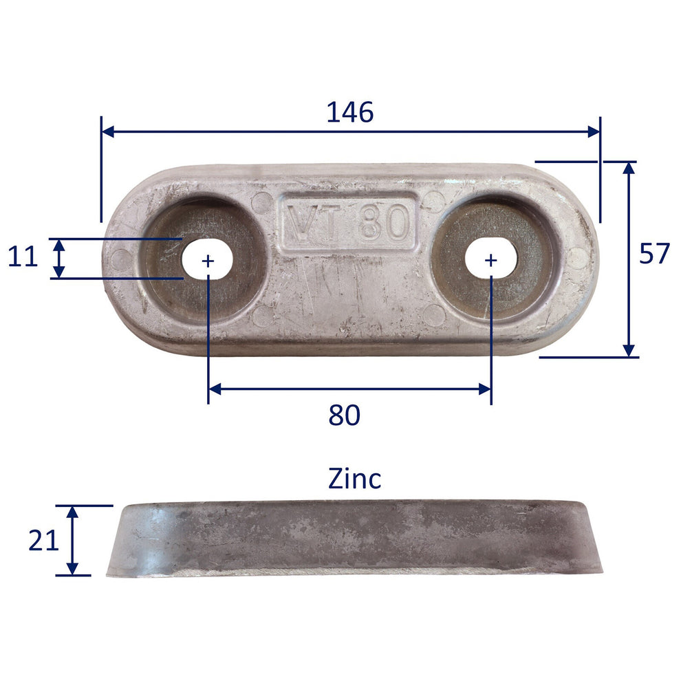 Zinc Sacrificial Anode, Vetus 80 Type For Hull Mounting, In Salt-Water ...
