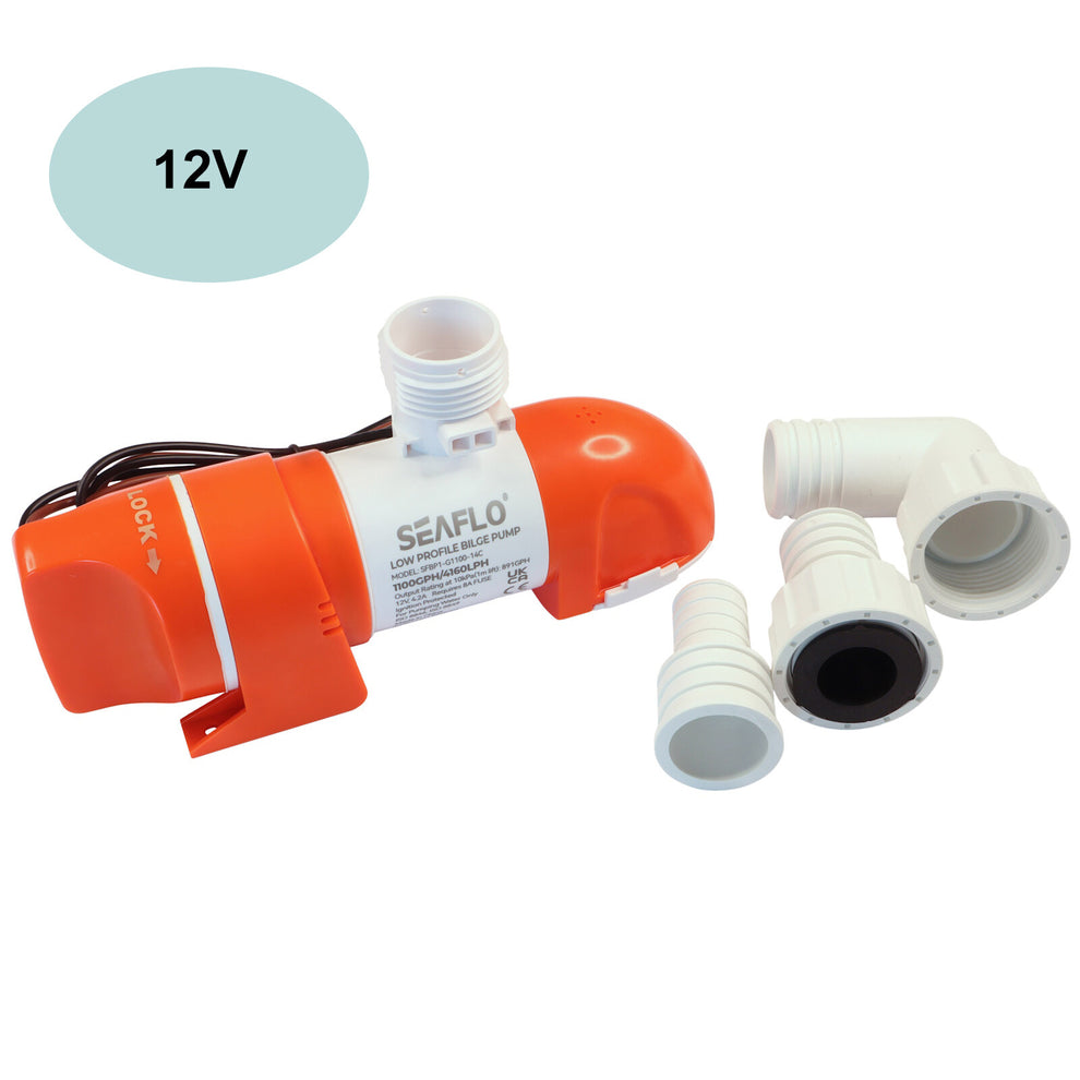 12V - SEAFLO 1100 GPH Low Profile Non-Automatic Bilge Pump - Outlet ...