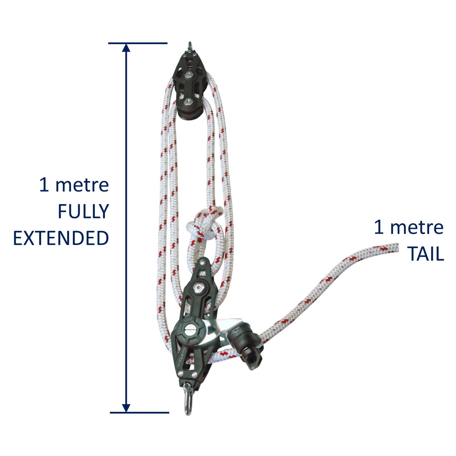 Sailing Pulley Block System 4:1 Ratio, 14mm Red Fleck Braided Polyeste ...